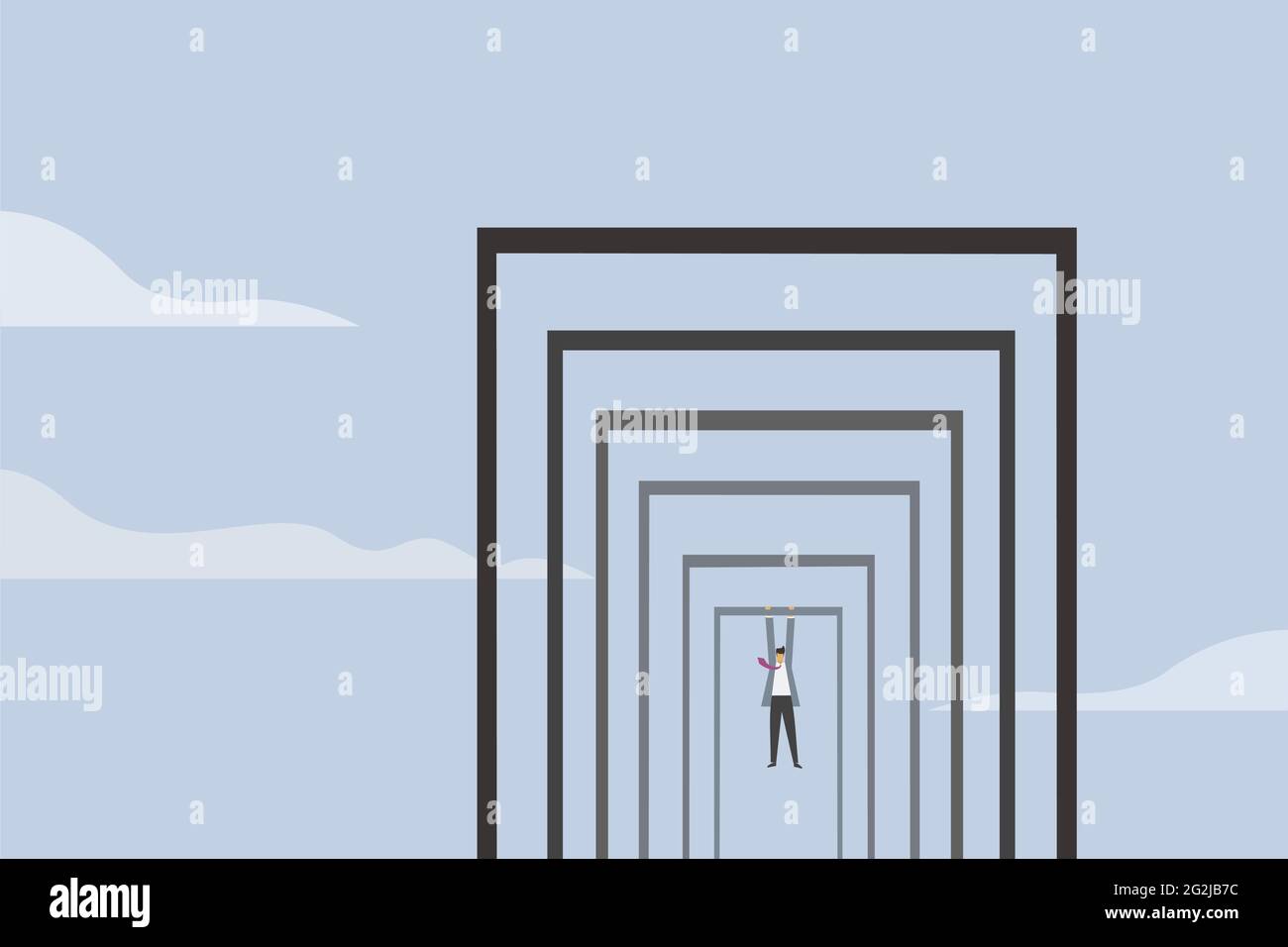 Conceptual illustration of a business executive trying to pass through ...