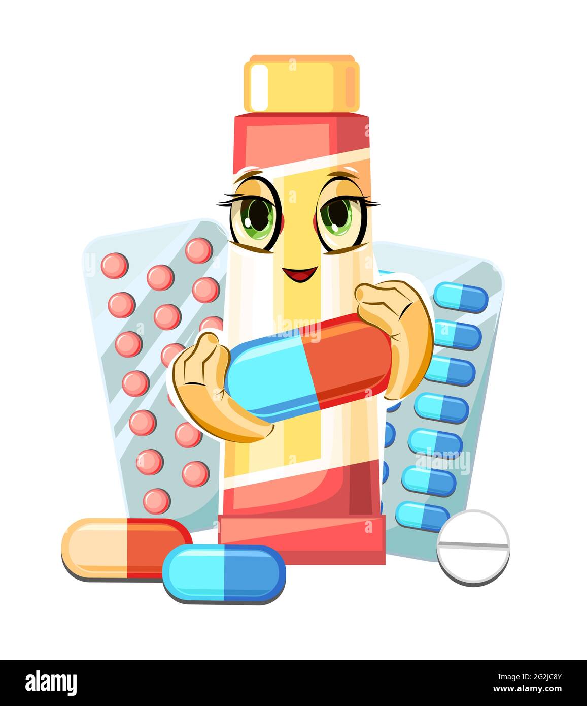 Fun medicine. Illustration for children. Ointment. The character smiles ...