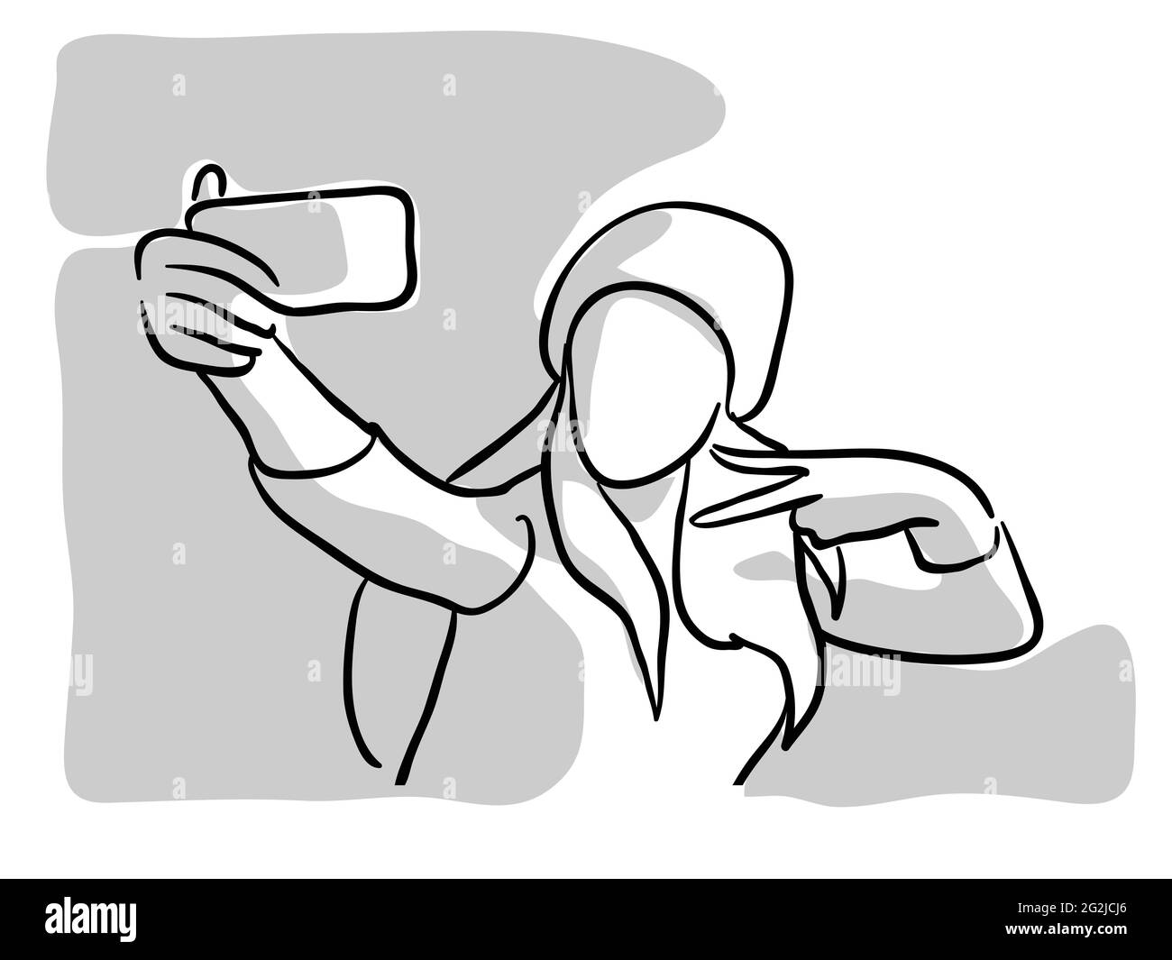 Selfie time Happy woman vector drawing vector illustration Stock Vector ...