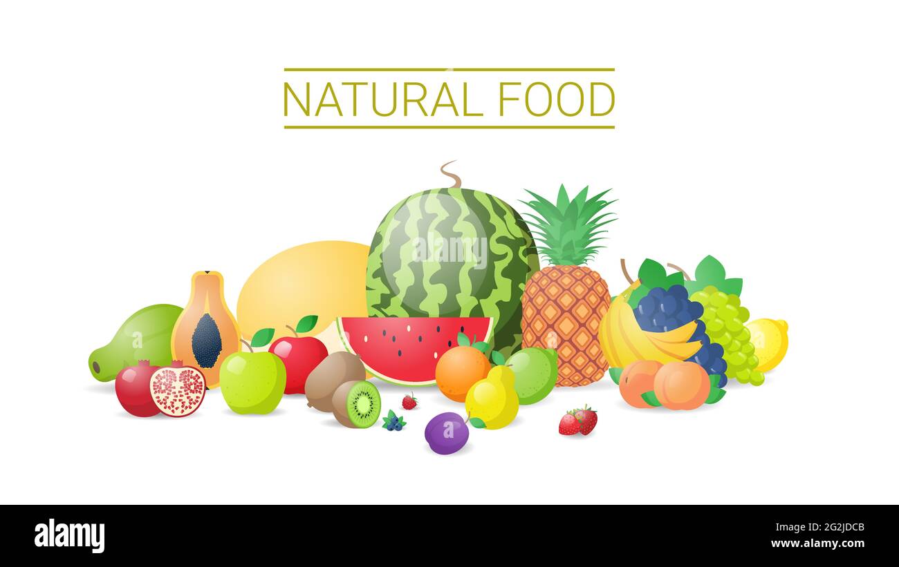 various fresh juicy fruits composition healthy natural food concept ...