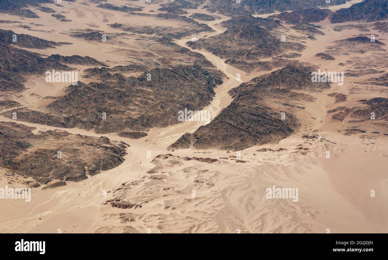 Beautiful aerial view landscape of mountains peaks in desert. Sahara ...