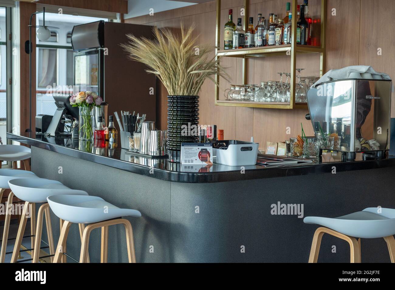 Moscow, Russia - June 06, 2021: bar counter on a river cruise ship. Bar ...
