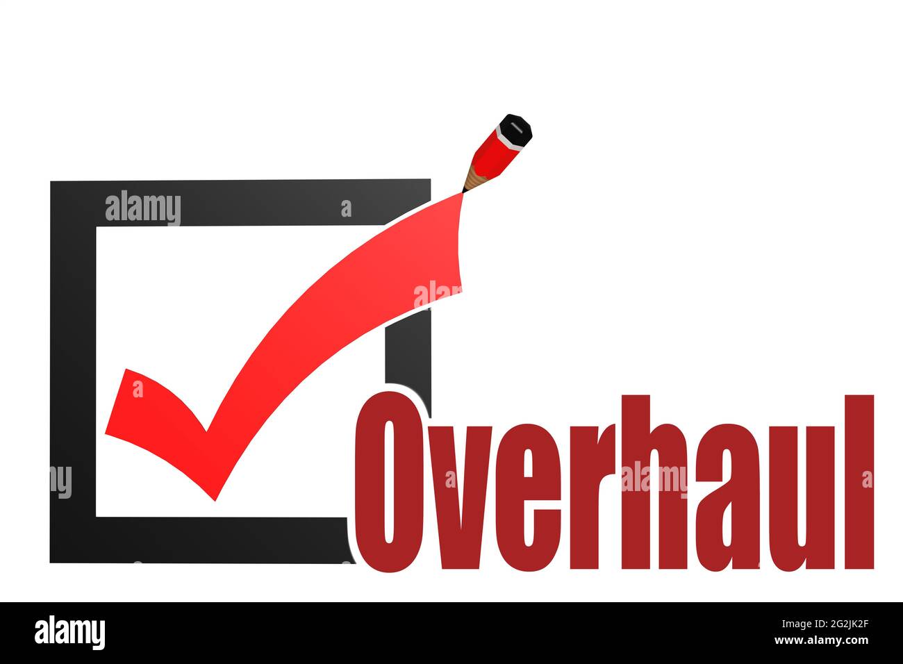 Overhaul word with check mark and pencil, 3D rendering Stock Photo - Alamy