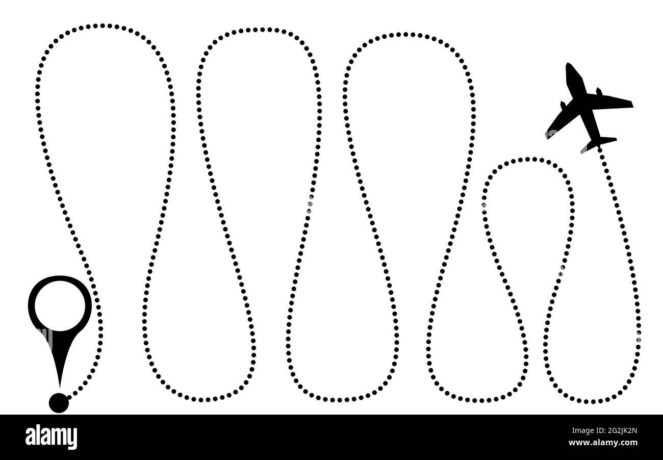 Airplane line path of air plane flight route with start point, 3D ...