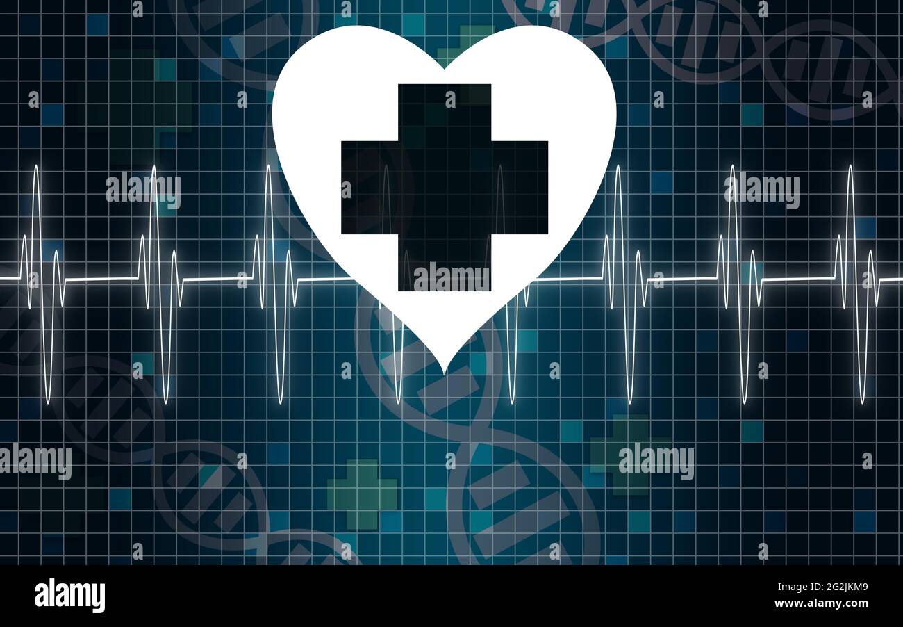 Heart pulse monitor with signal in blue, 3D rendering Stock Photo - Alamy