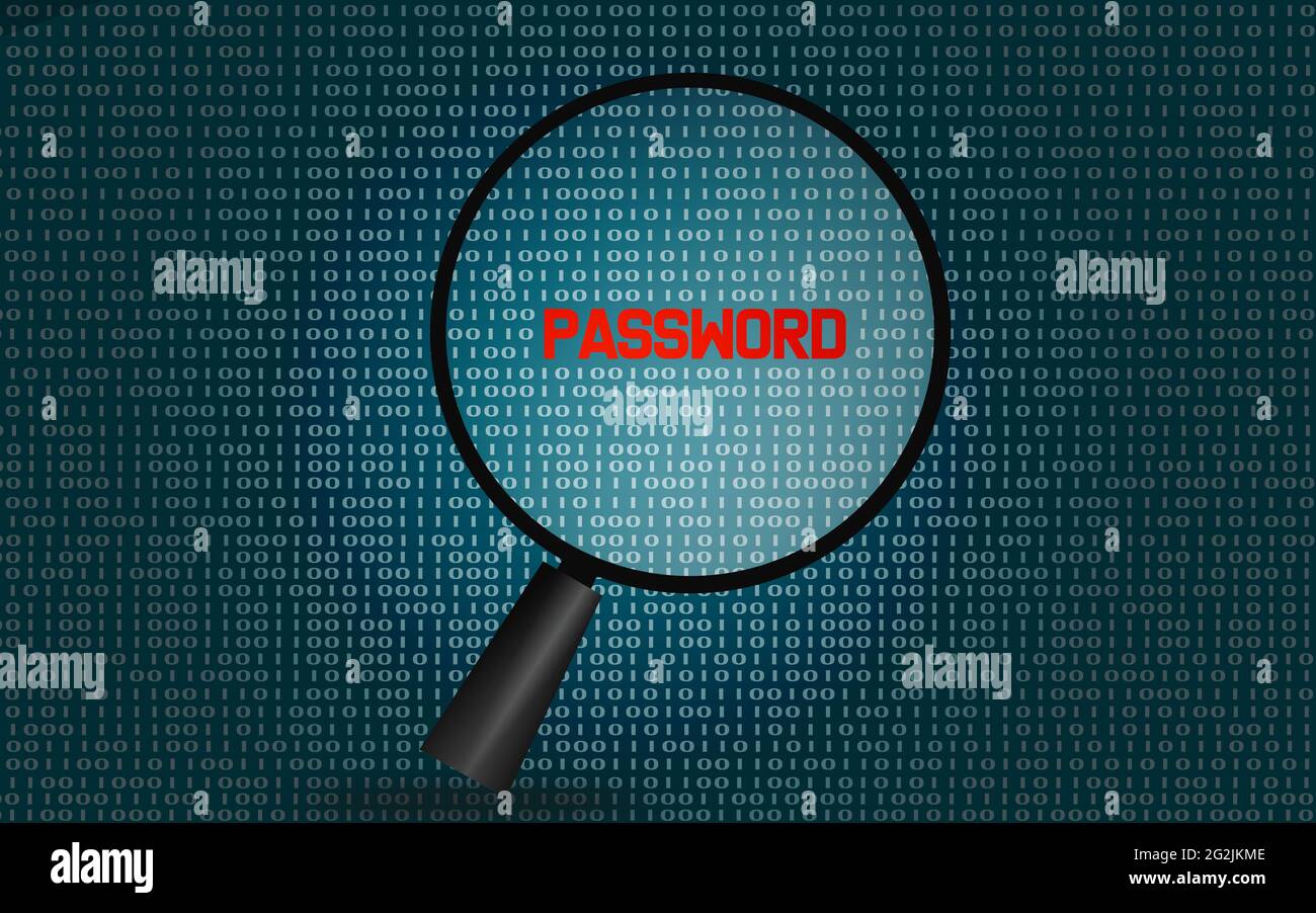 Password on digital screen with magnifying glass, 3D rendering Stock ...