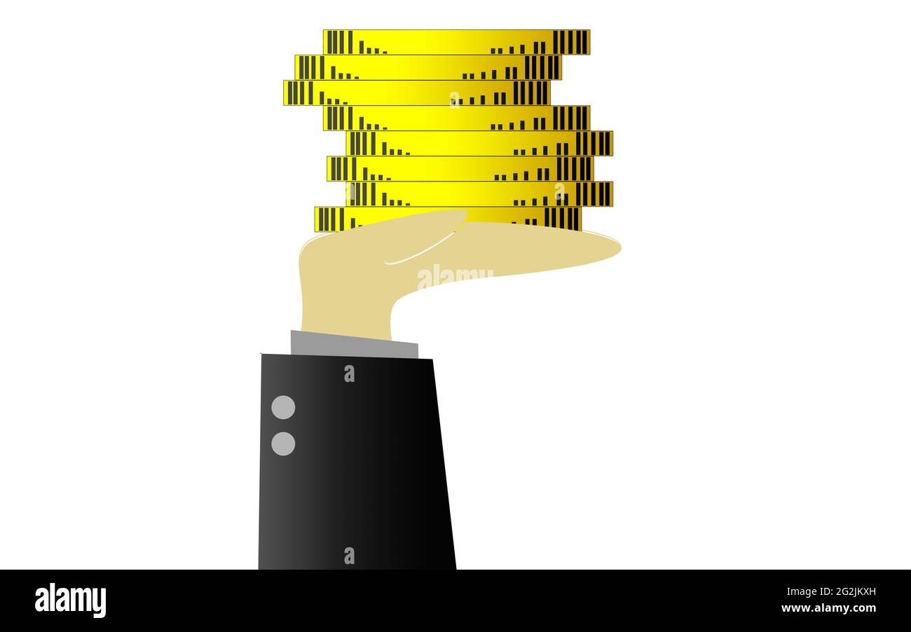 Business man hand in suit holding golden coin, 3D rendering Stock Photo ...