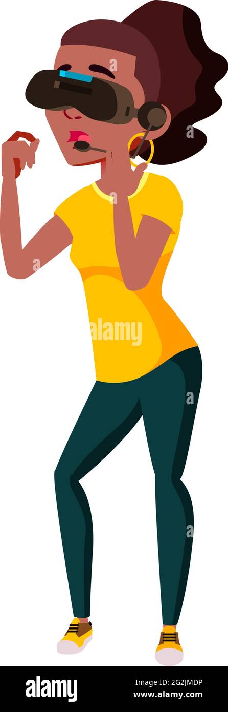 young lady play video games in virtual reality glasses device cartoon ...