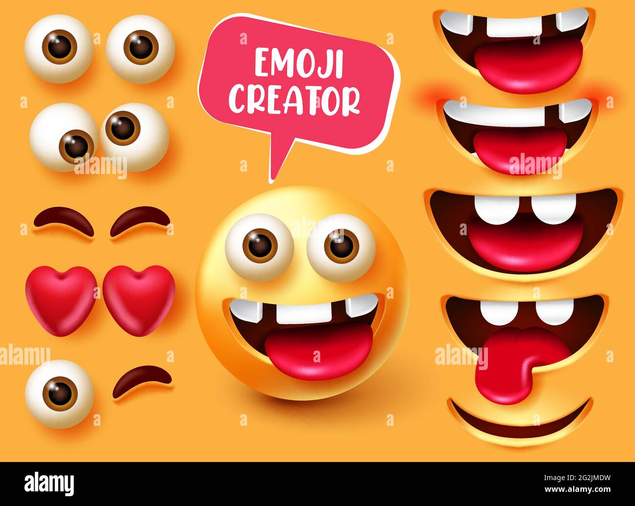 Emoji creator vector set design. Smiley 3d in funny and happy character ...