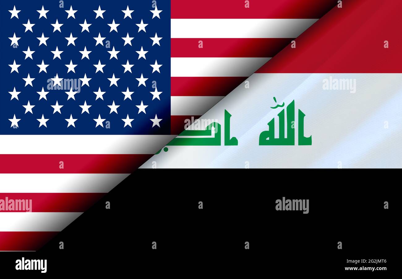 Flags of the USA and Iraq divided diagonally. 3D rendering Stock Photo ...