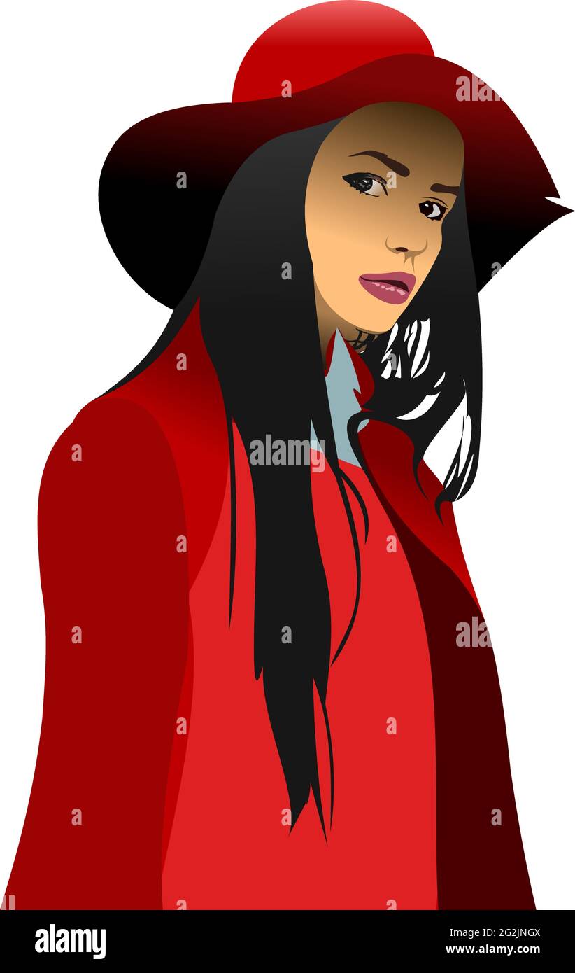 Portrait of young lady with red hat. 3d vector illustration Stock ...