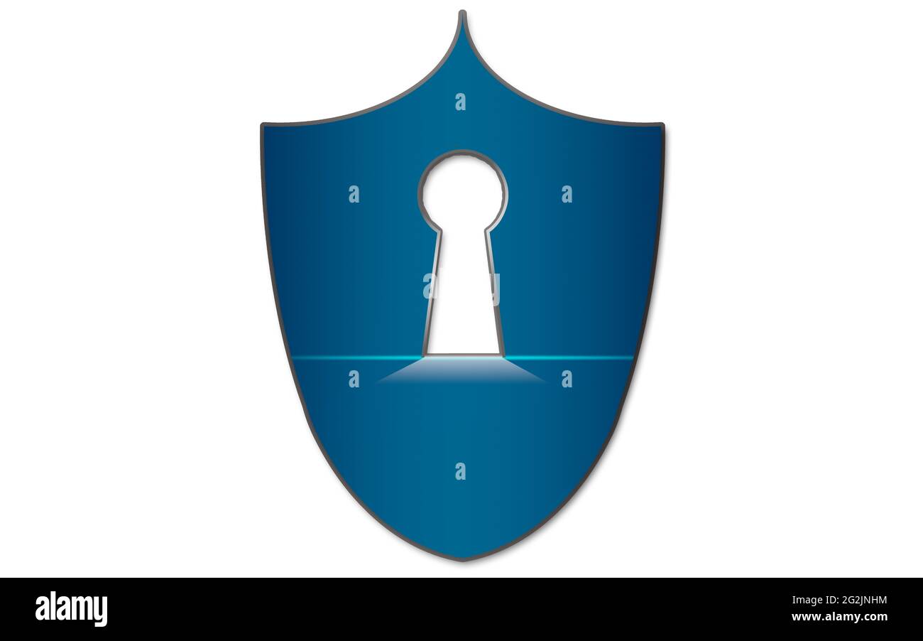 Blue shield with keyhole icon, 3D rendering Stock Photo - Alamy