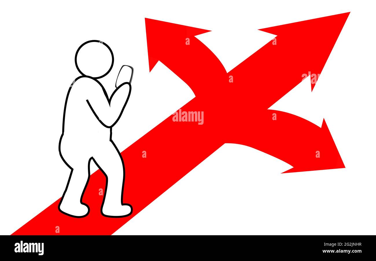 Cartoon character and crossroads, make your choice, 3D rendering Stock ...