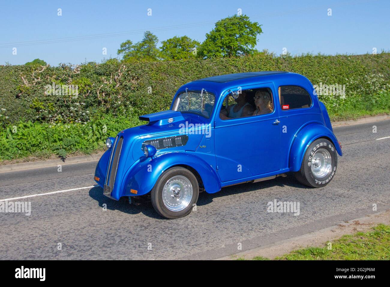 1960 60s Ford Anglia blue 3500cc petrol 2dr saloon, en-route to ...