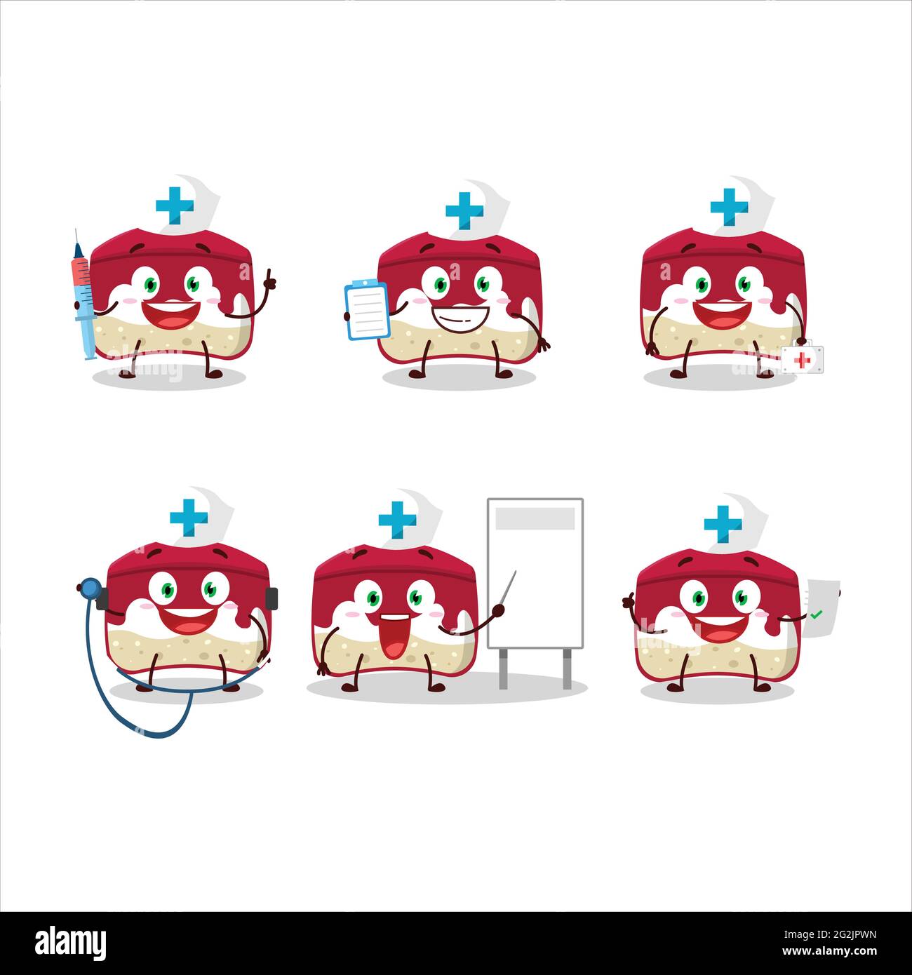 Doctor profession emoticon with cherry cake cartoon character. Vector ...