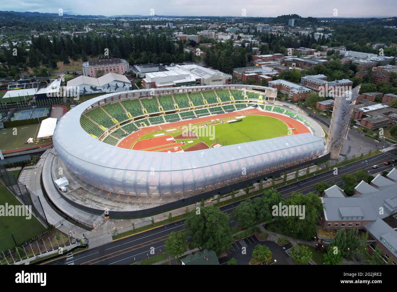 An aerial view of Hayward Field on the campus of the University of ...