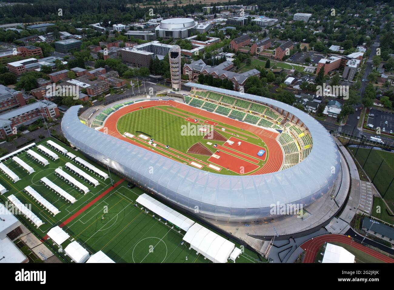 An aerial view of Hayward Field on the campus of the University of ...