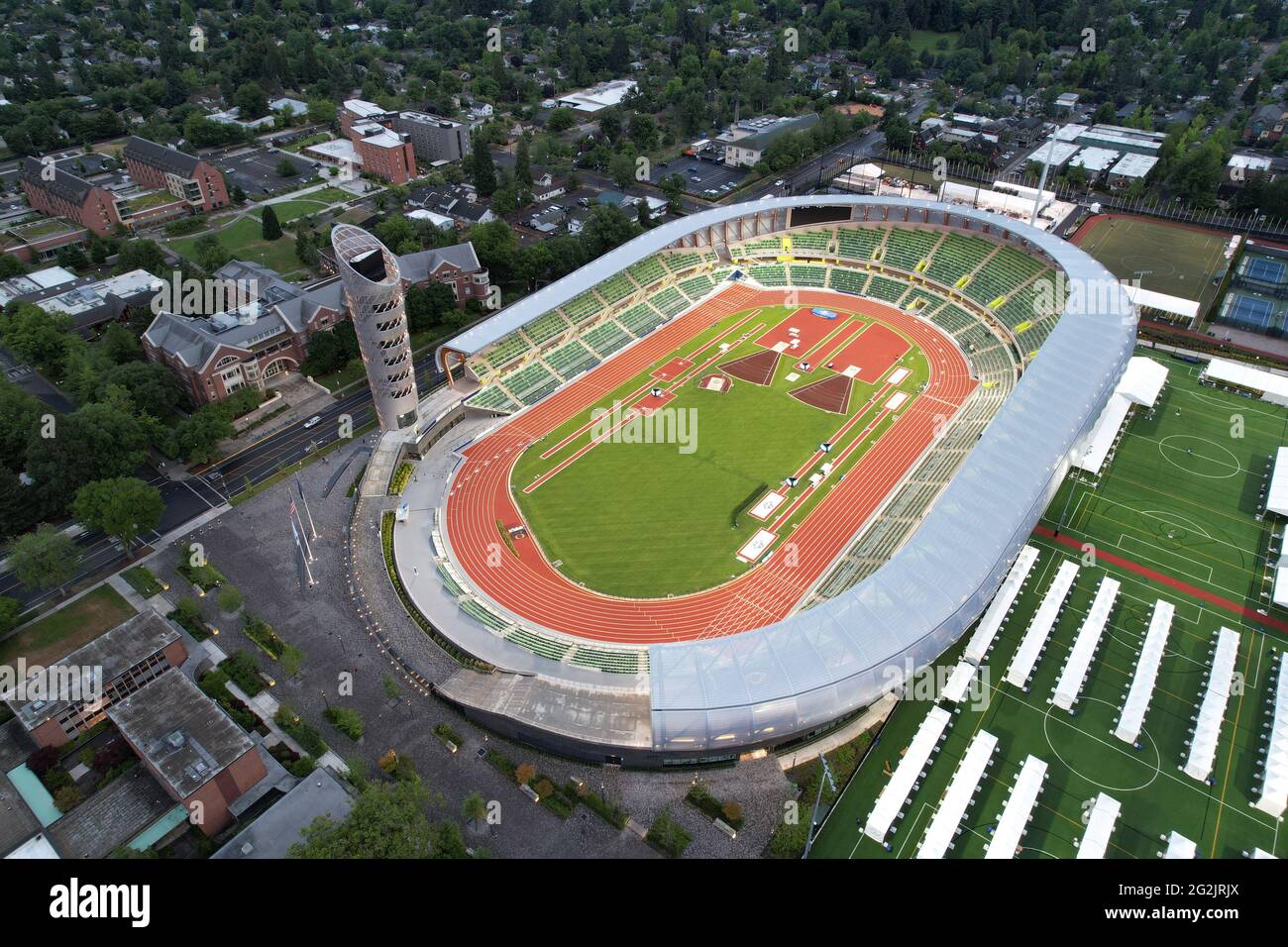 An aerial view of Hayward Field on the campus of the University of ...