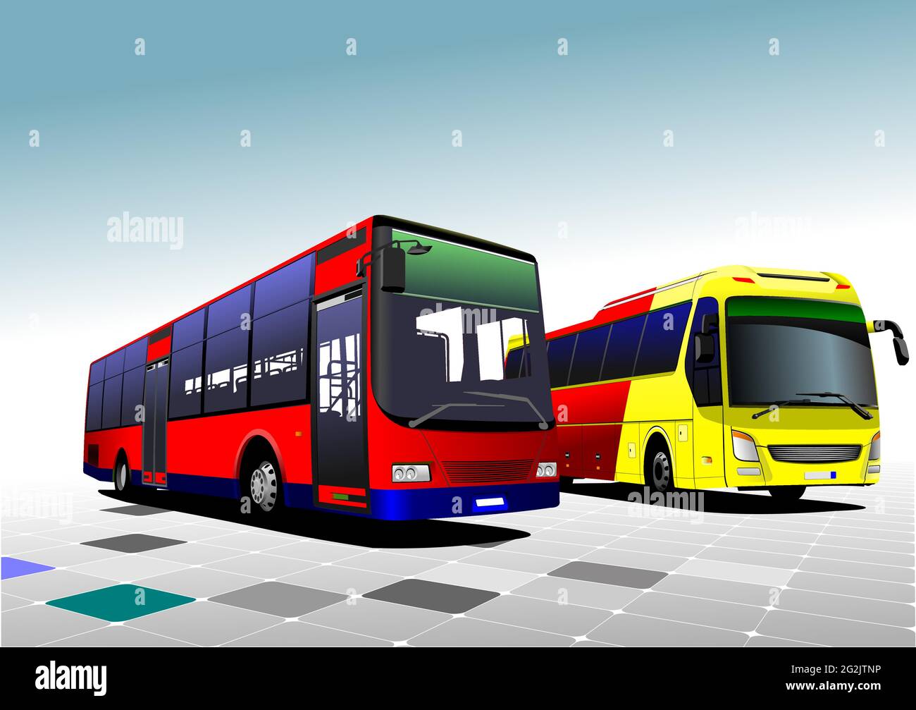 Two City buses on the road. Coach. Vector 3d illustration Stock Vector ...