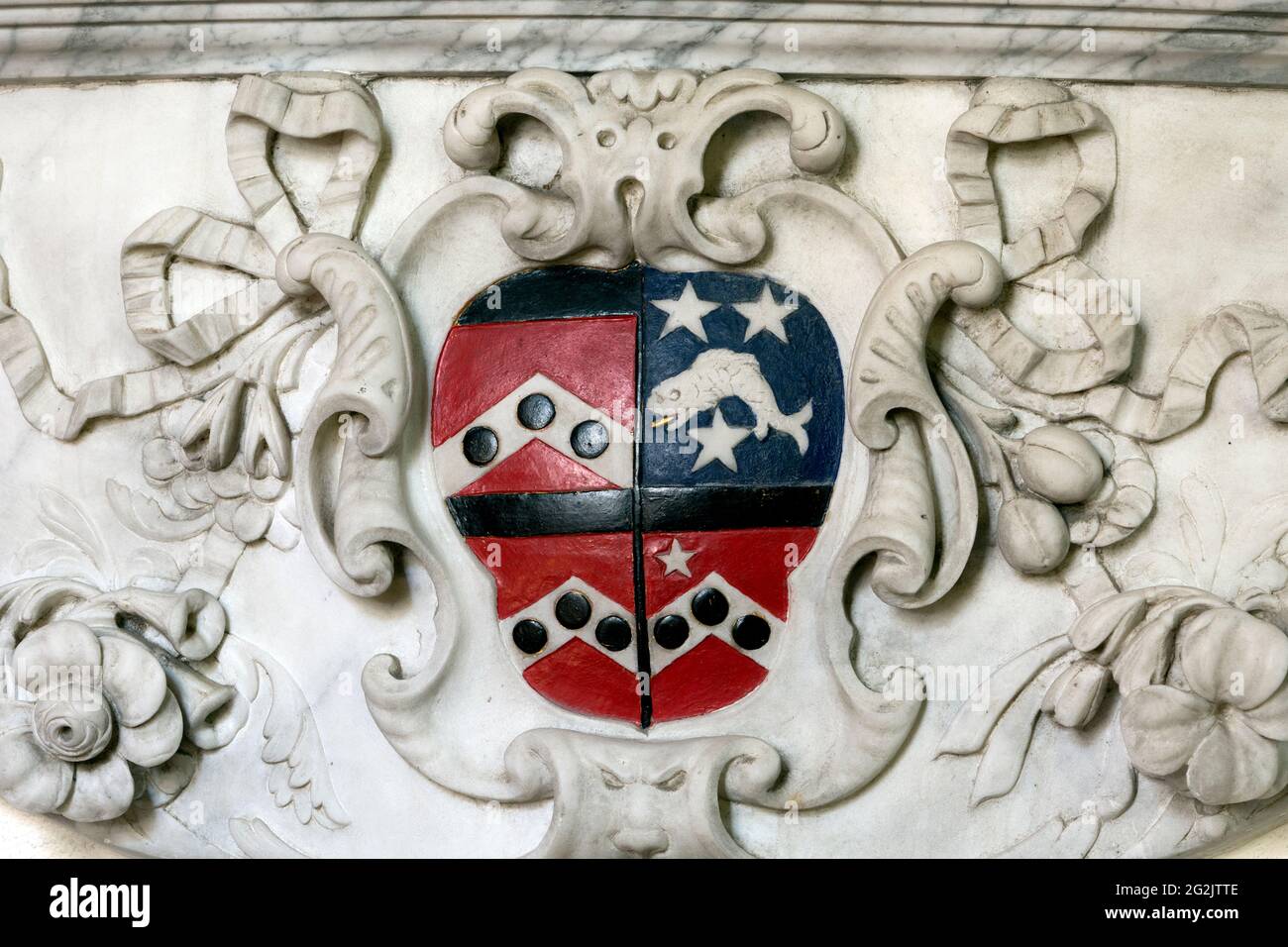 Coat of arms on a Coghill family monument, St. Giles Church ...