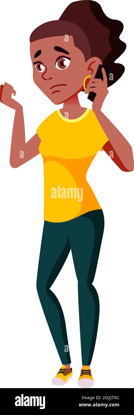 young girl talking with support service on phone cartoon vector Stock ...