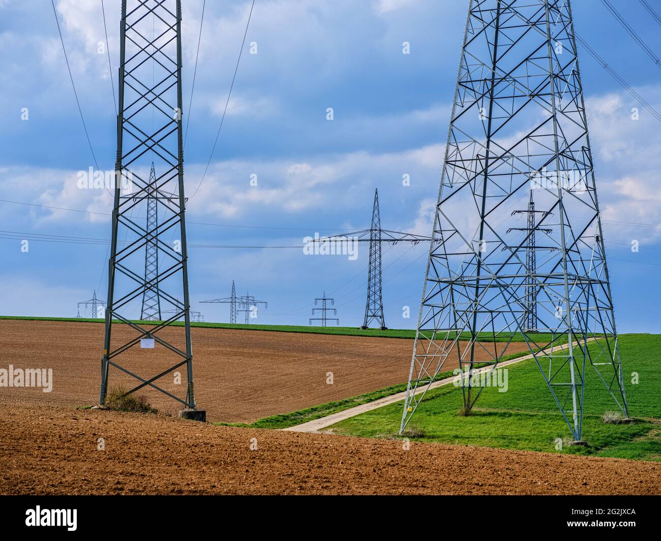 Field, arable land, agricultural land, agriculture, sky, clouds, power ...