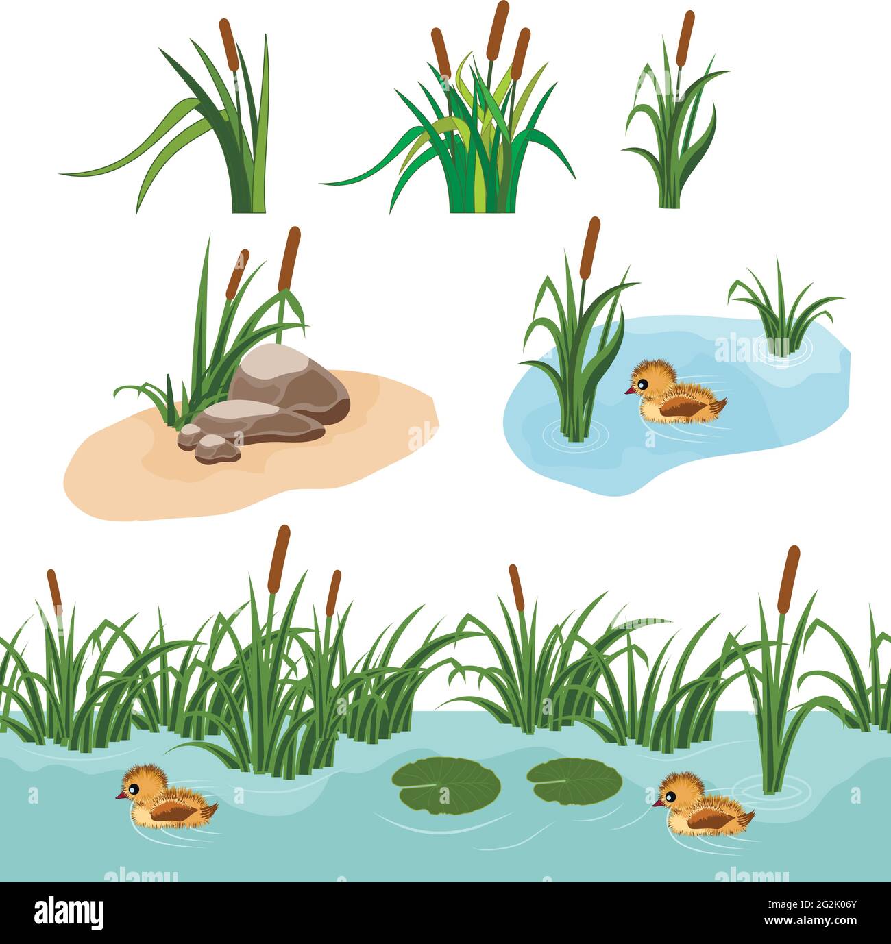 Set of landscape elements to create garden or forest scene for game ...