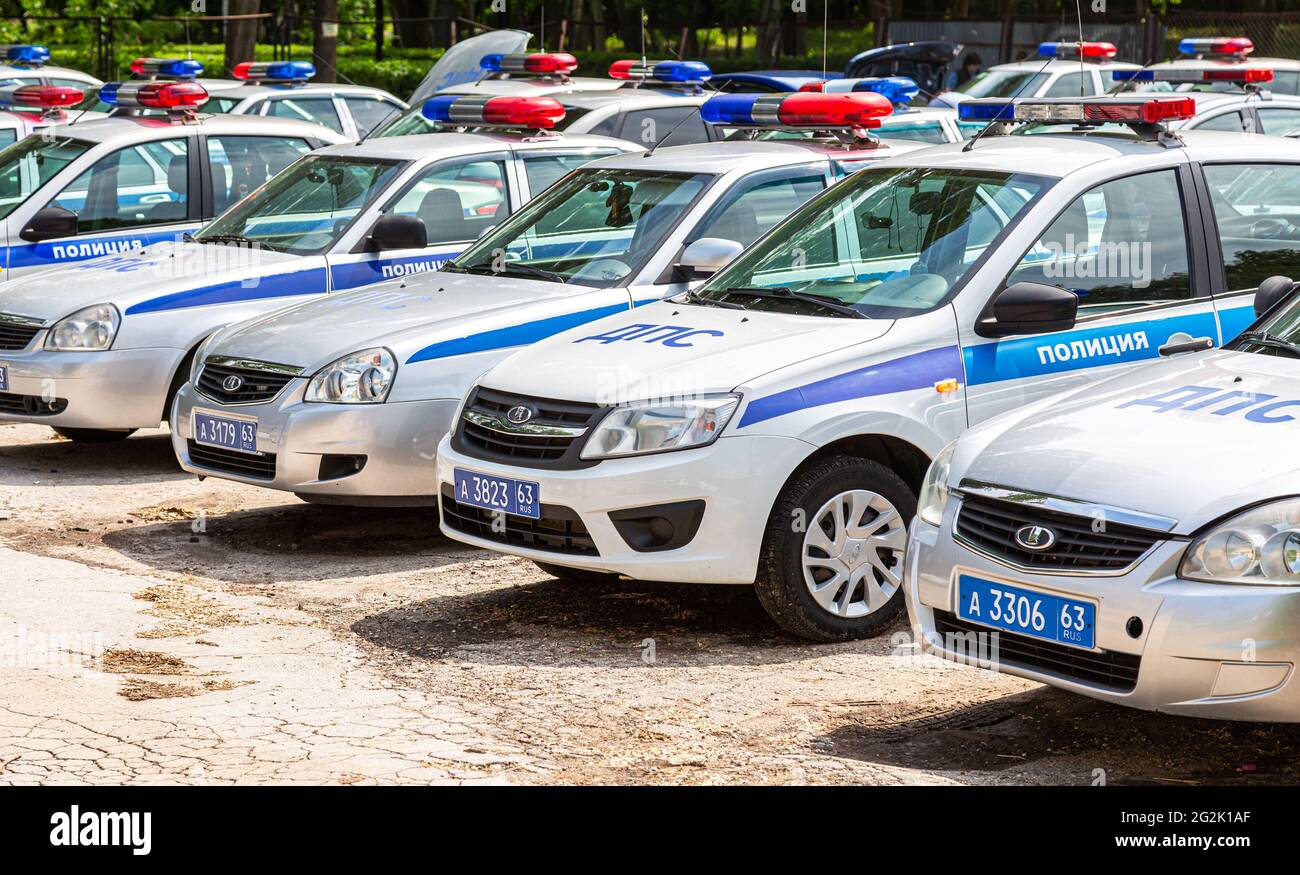 Samara, Russia - June 2, 2021: Russian police patrol cars of the State ...