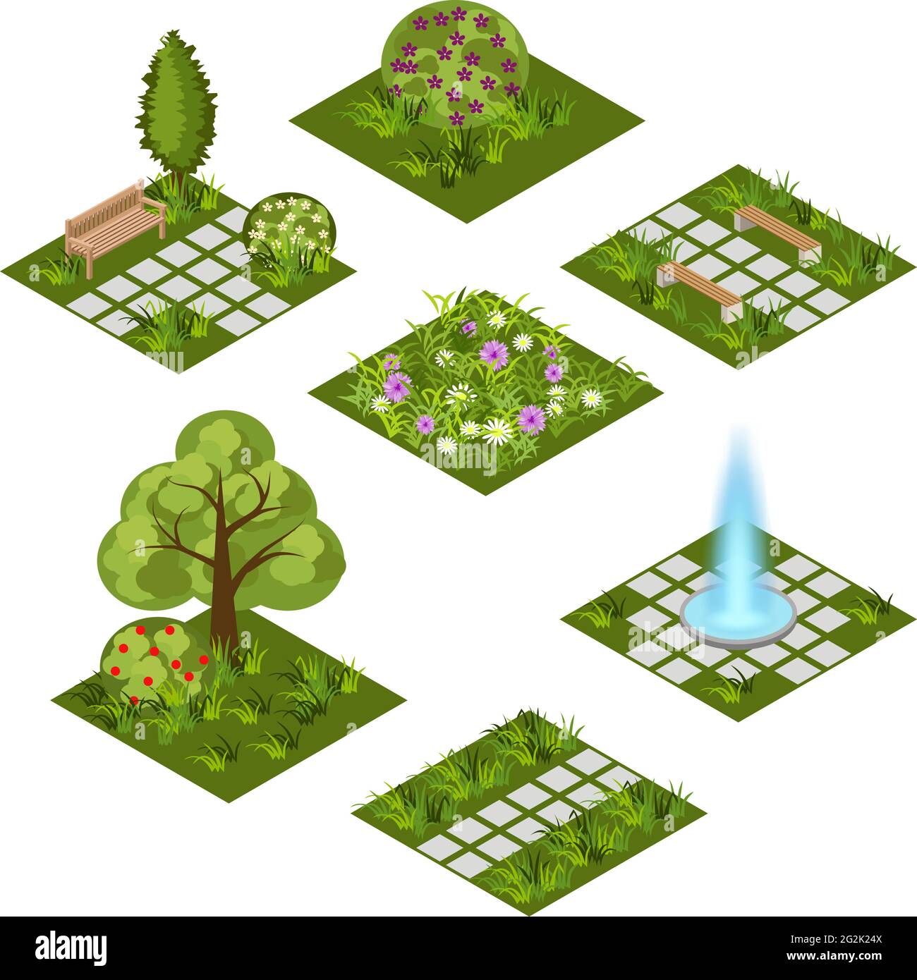 Garden isometric tile set. Isolated isometric tiles to design garden ...