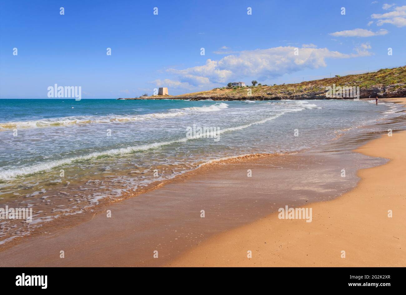 The most beautiful beaches of Apulia in Italy. Gusmay beach, framed by ...