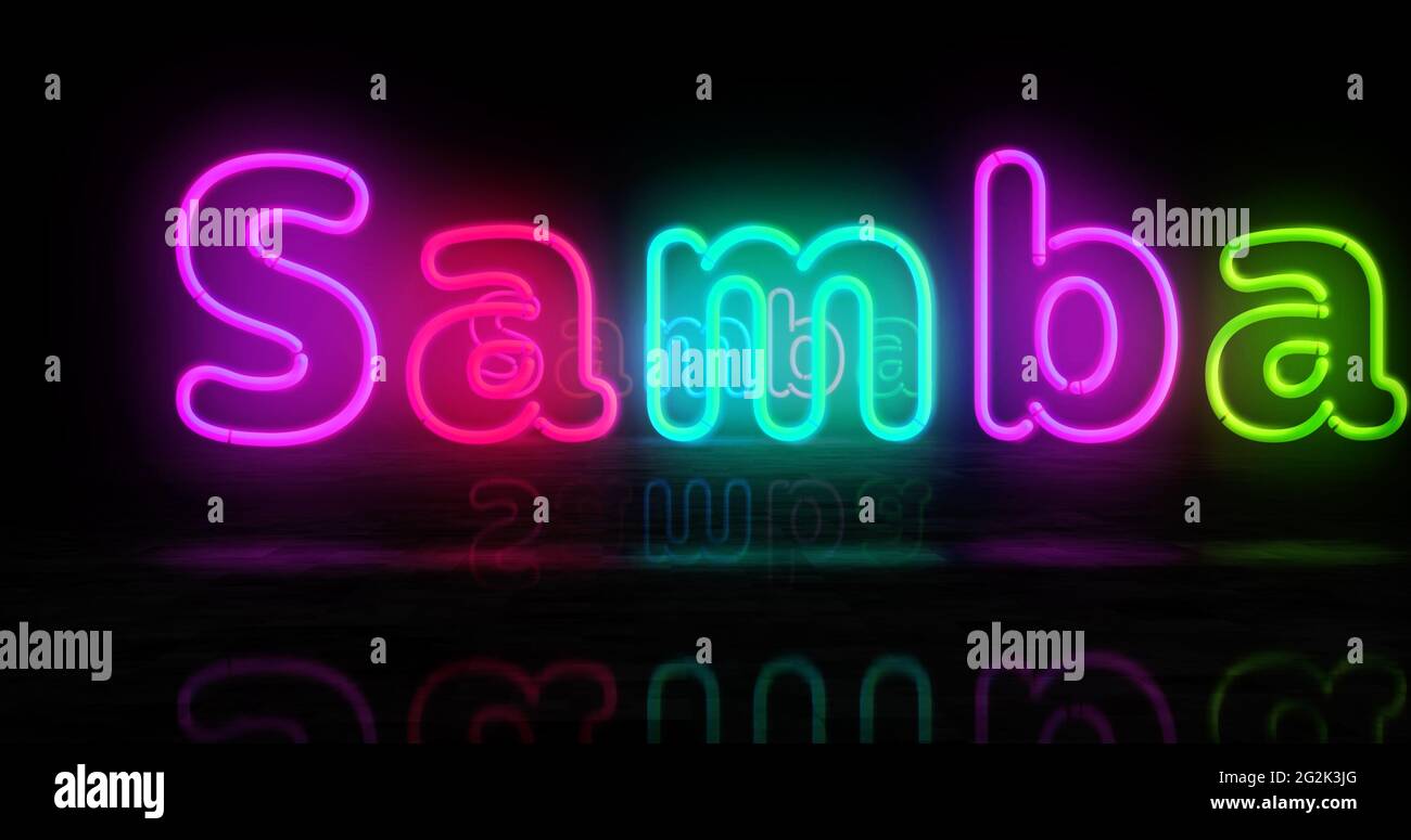 Samba symbol neon symbol. Light color bulbs with Brazil Rio de Janeiro ...