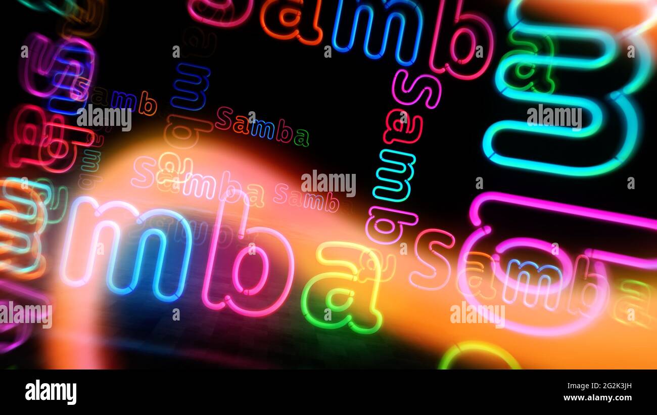 Samba symbol neon symbol. Light color bulbs with Brazil Rio de Janeiro ...