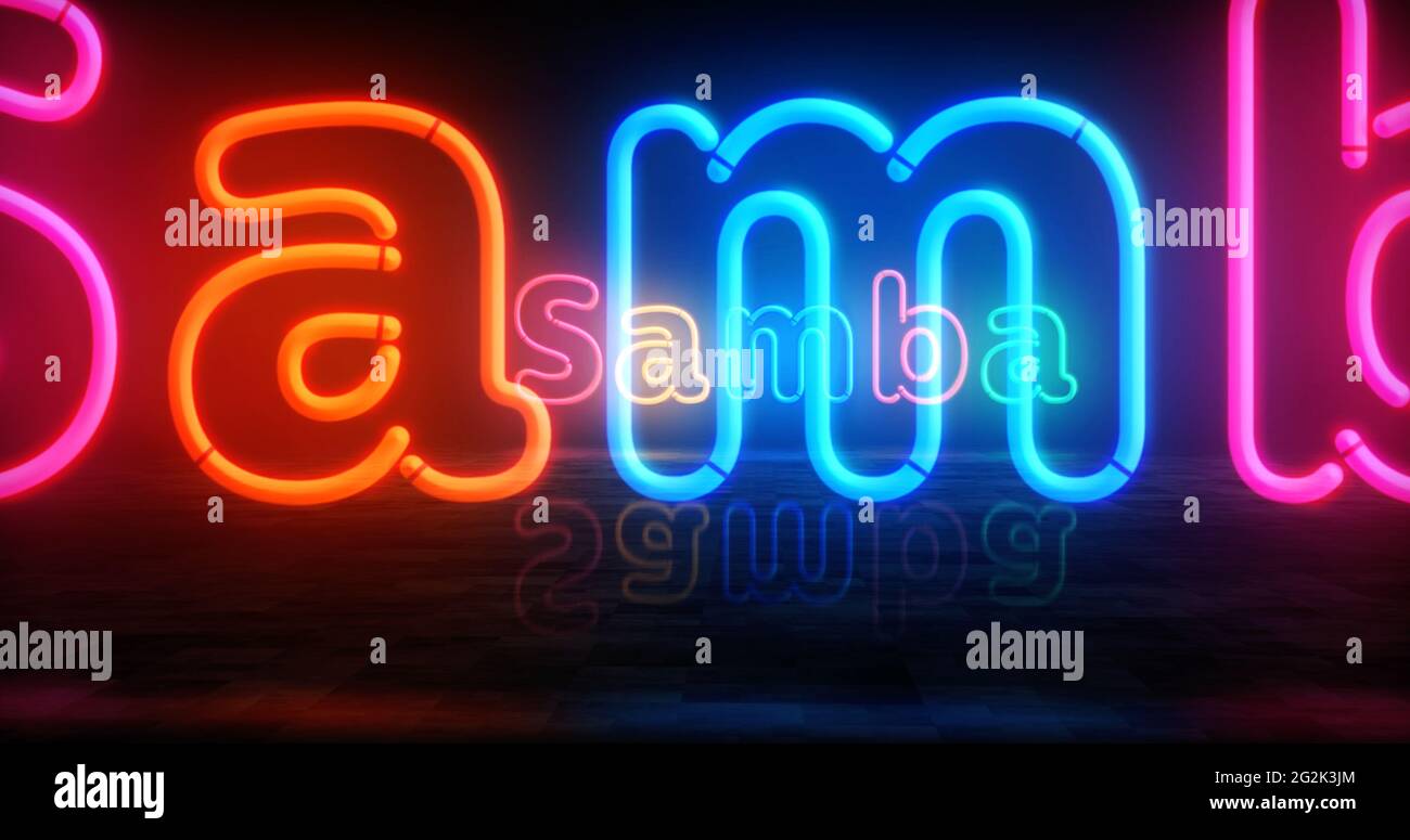 Samba symbol neon symbol. Light color bulbs with Brazil Rio de Janeiro ...