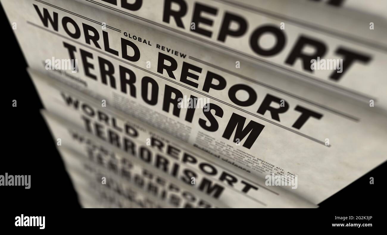 World terrorism and political violence report. Newspaper print. Vintage ...