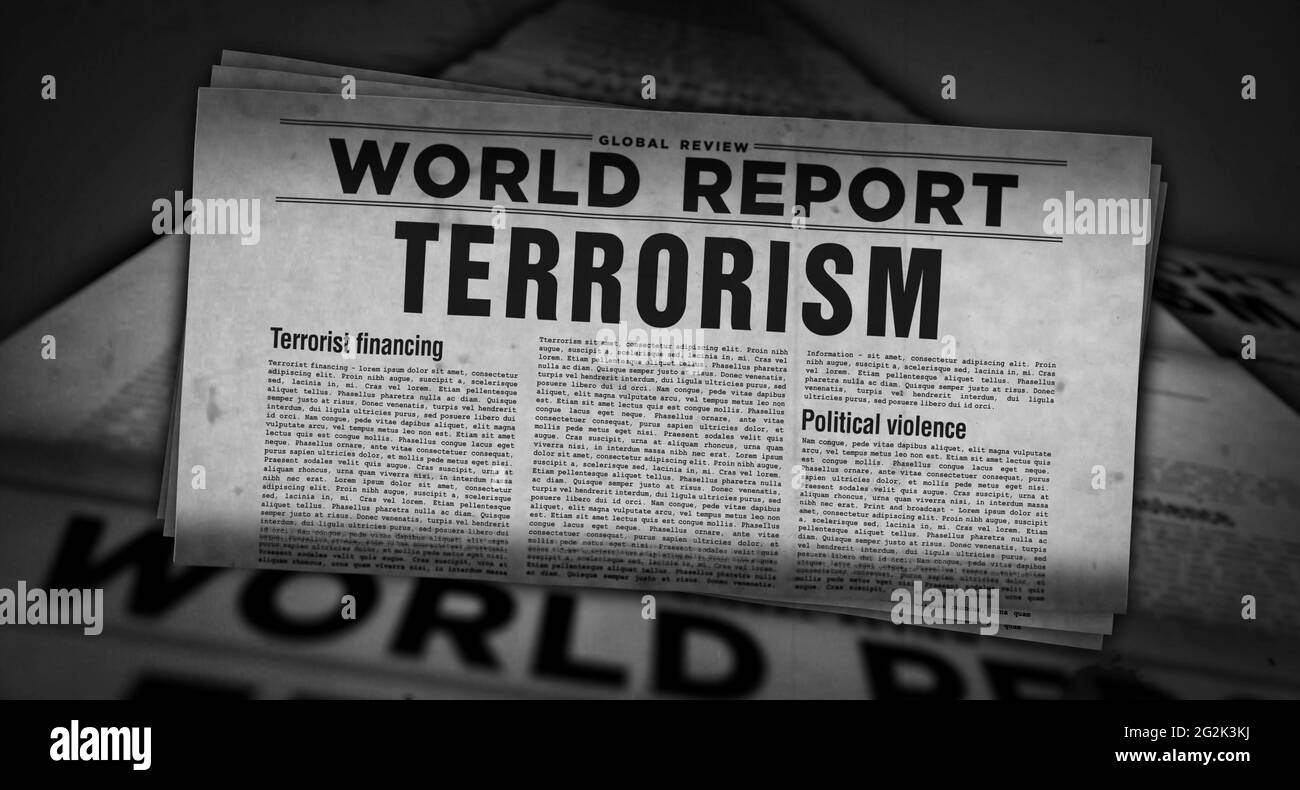 World terrorism and political violence report. Newspaper print. Vintage ...