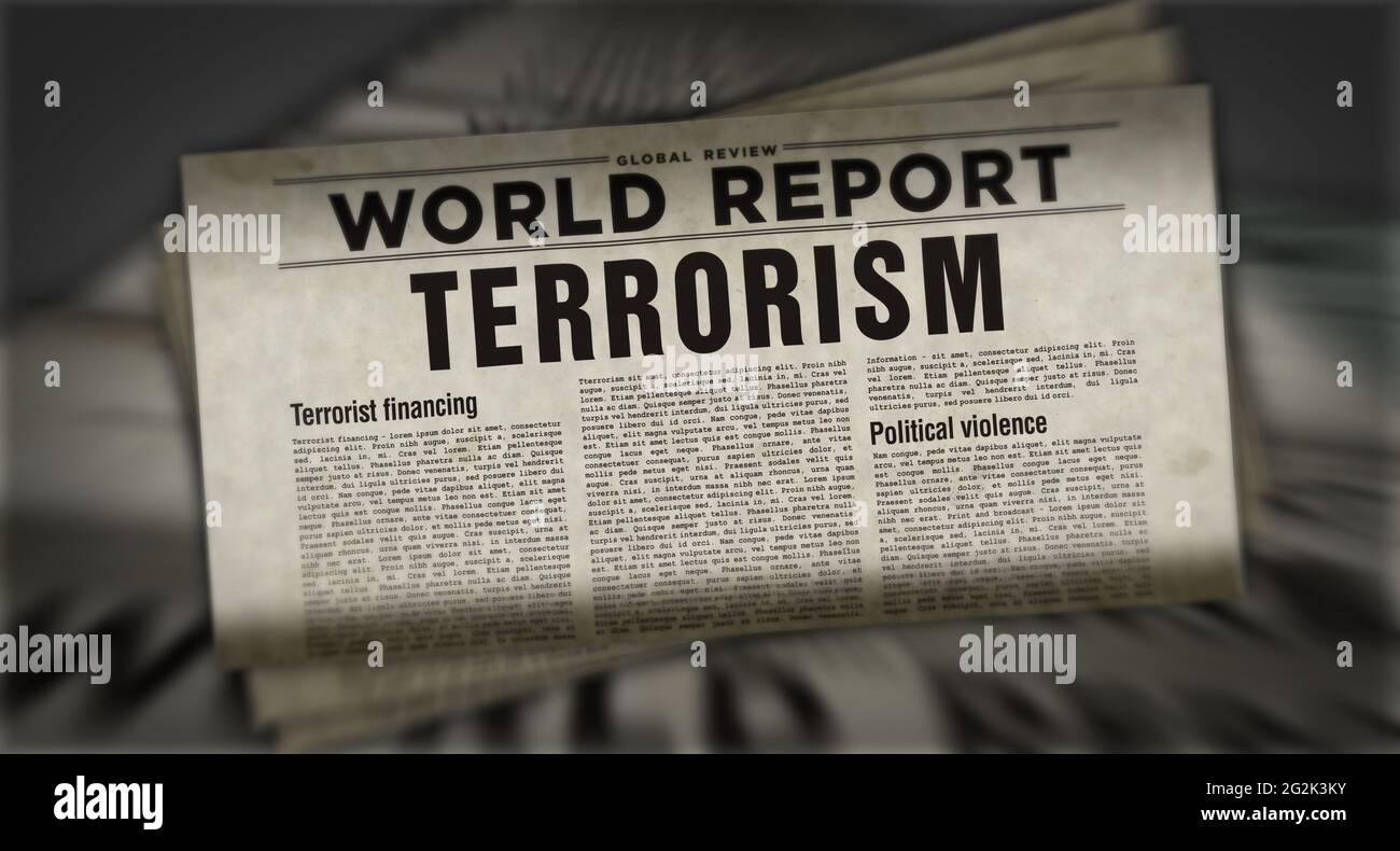 World terrorism and political violence report. Newspaper print. Vintage ...
