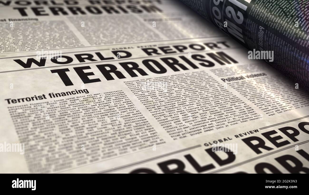 World terrorism and political violence report. Newspaper print. Vintage ...