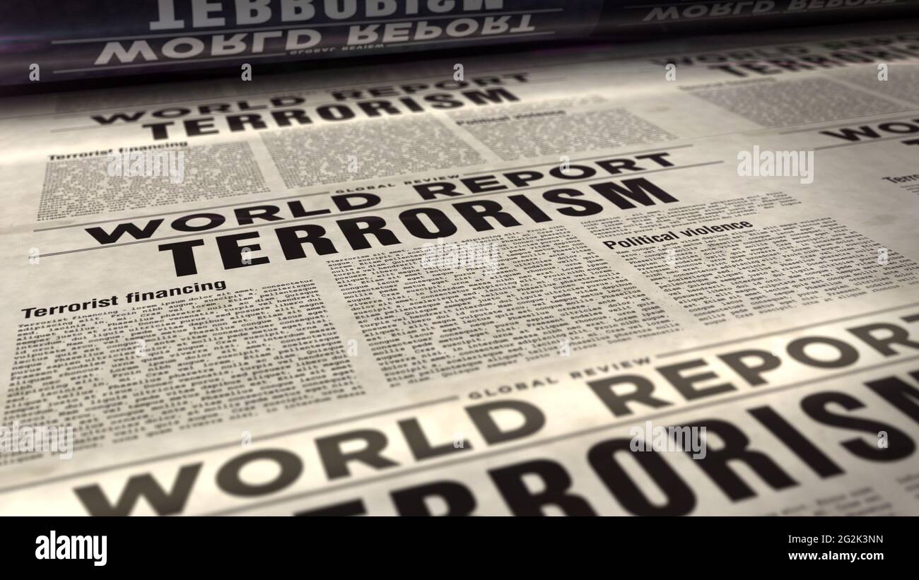World terrorism and political violence report. Newspaper print. Vintage ...