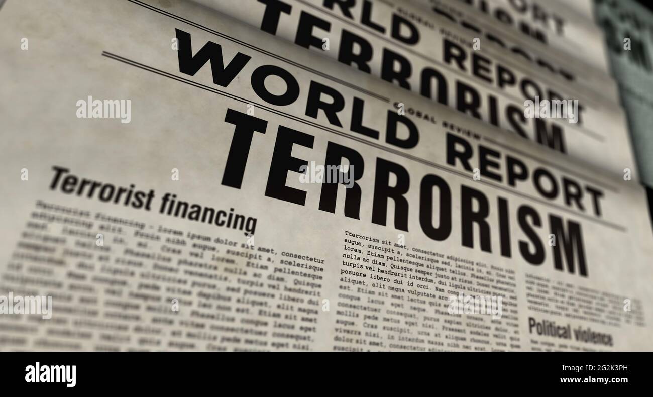 World terrorism and political violence report. Newspaper print. Vintage ...