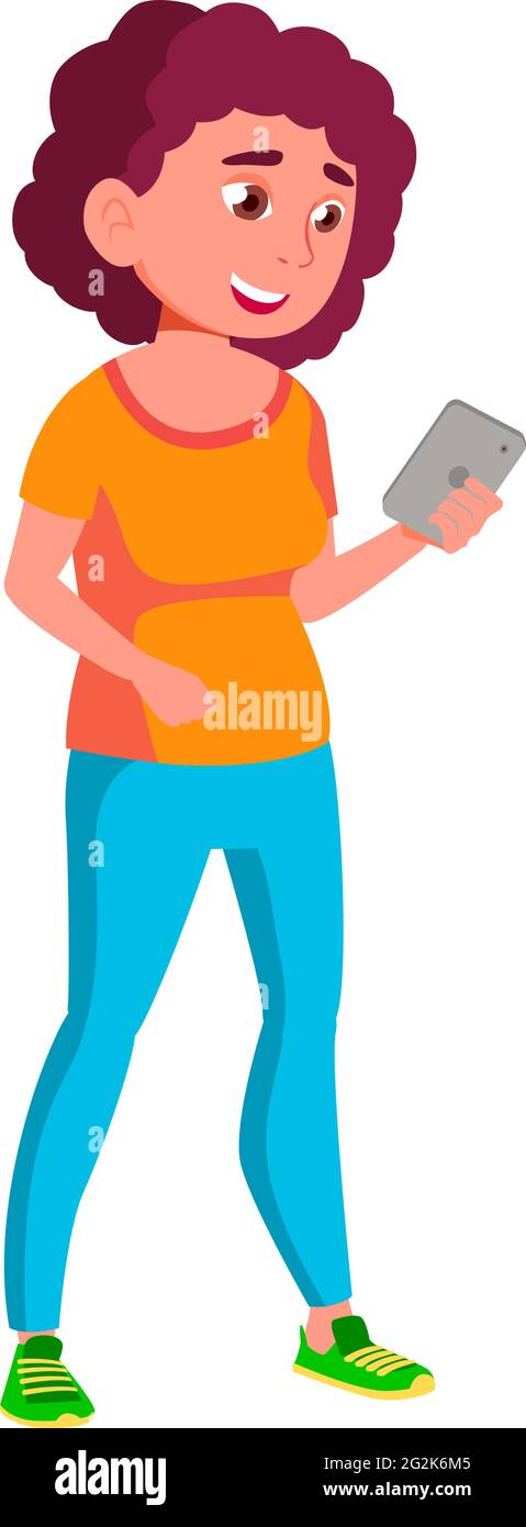 caucasian young lady communicate with friend on phone cartoon vector ...