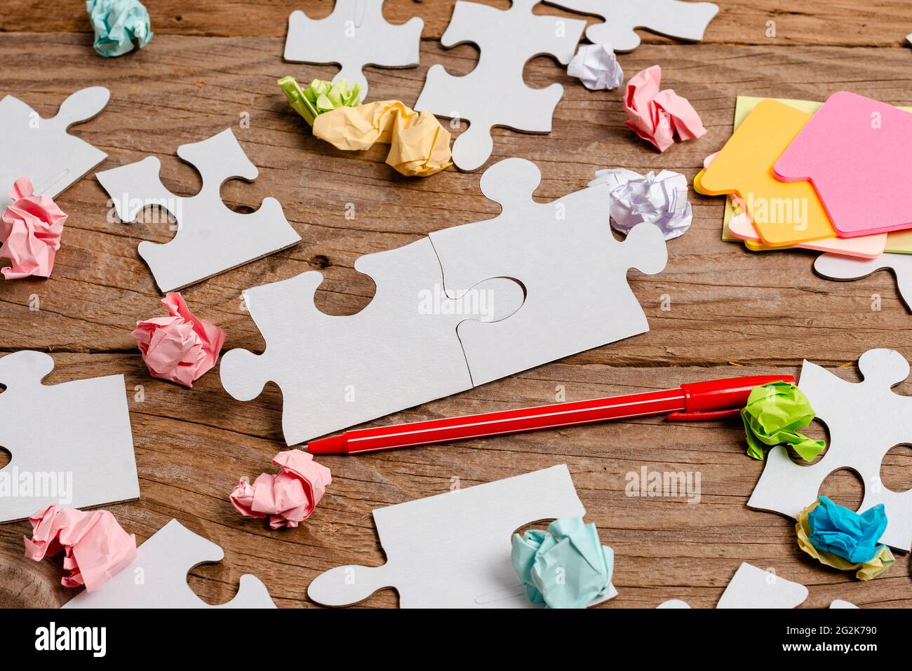 Building An Unfinished White Jigsaw Pattern Puzzle With Missing Last ...