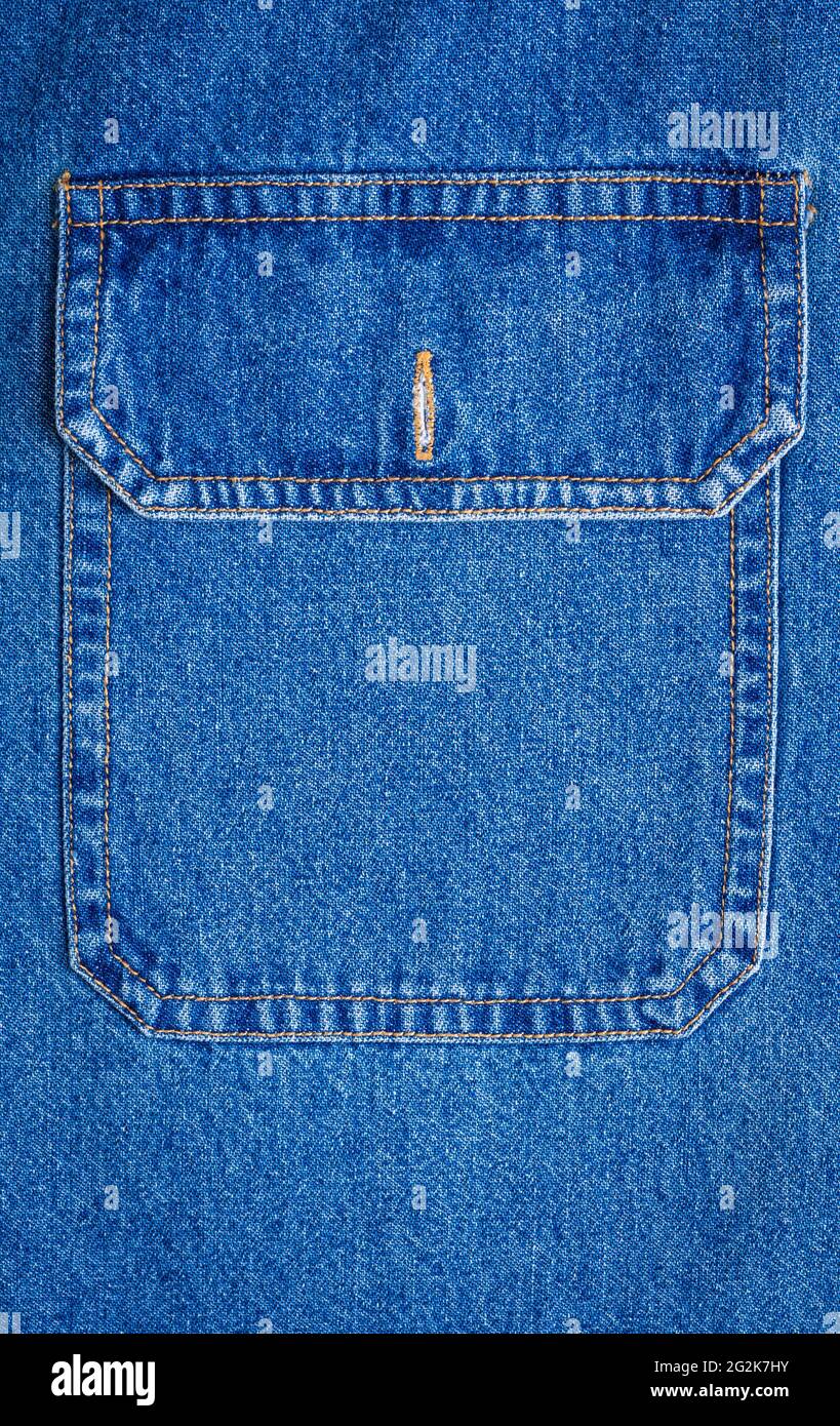 Background And Texture Of Pocket Of Blue Jean Shirt With Seams Close Up ...
