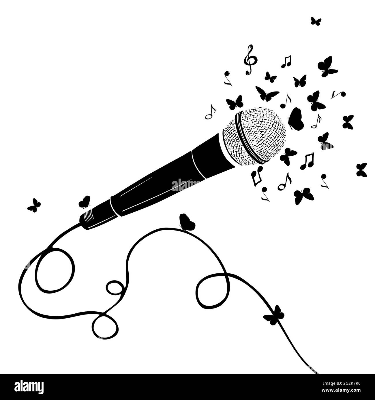 Mic vector icon. Microphone with butterflies and notes. Vocal ...