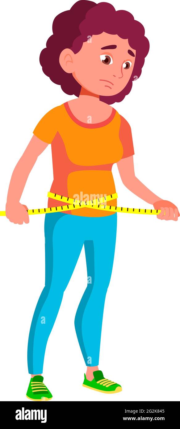 overweight lady measuring size with tape cartoon vector Stock Vector ...
