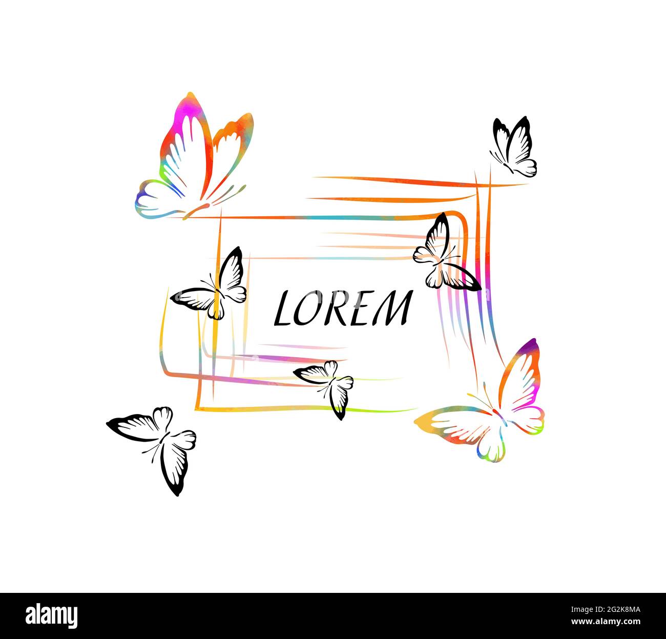 Multi-colored rectangular frame with butterflies. Vector illustration ...
