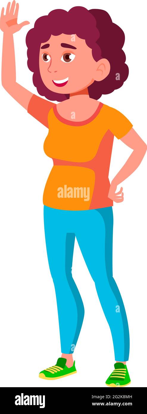 curly hair woman putting hand up for answer on lecturer question ...