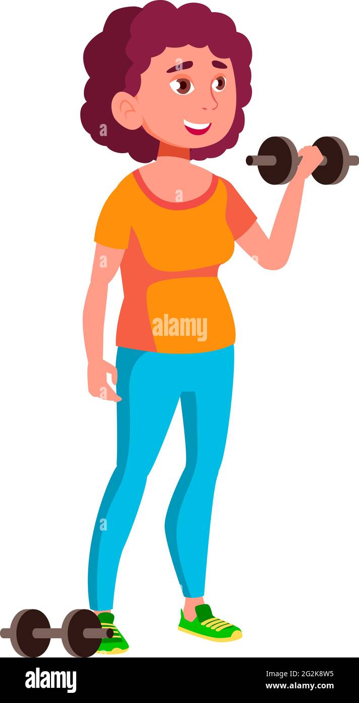 girl exercising with dumbbells in gym cartoon vector Stock Vector Image ...