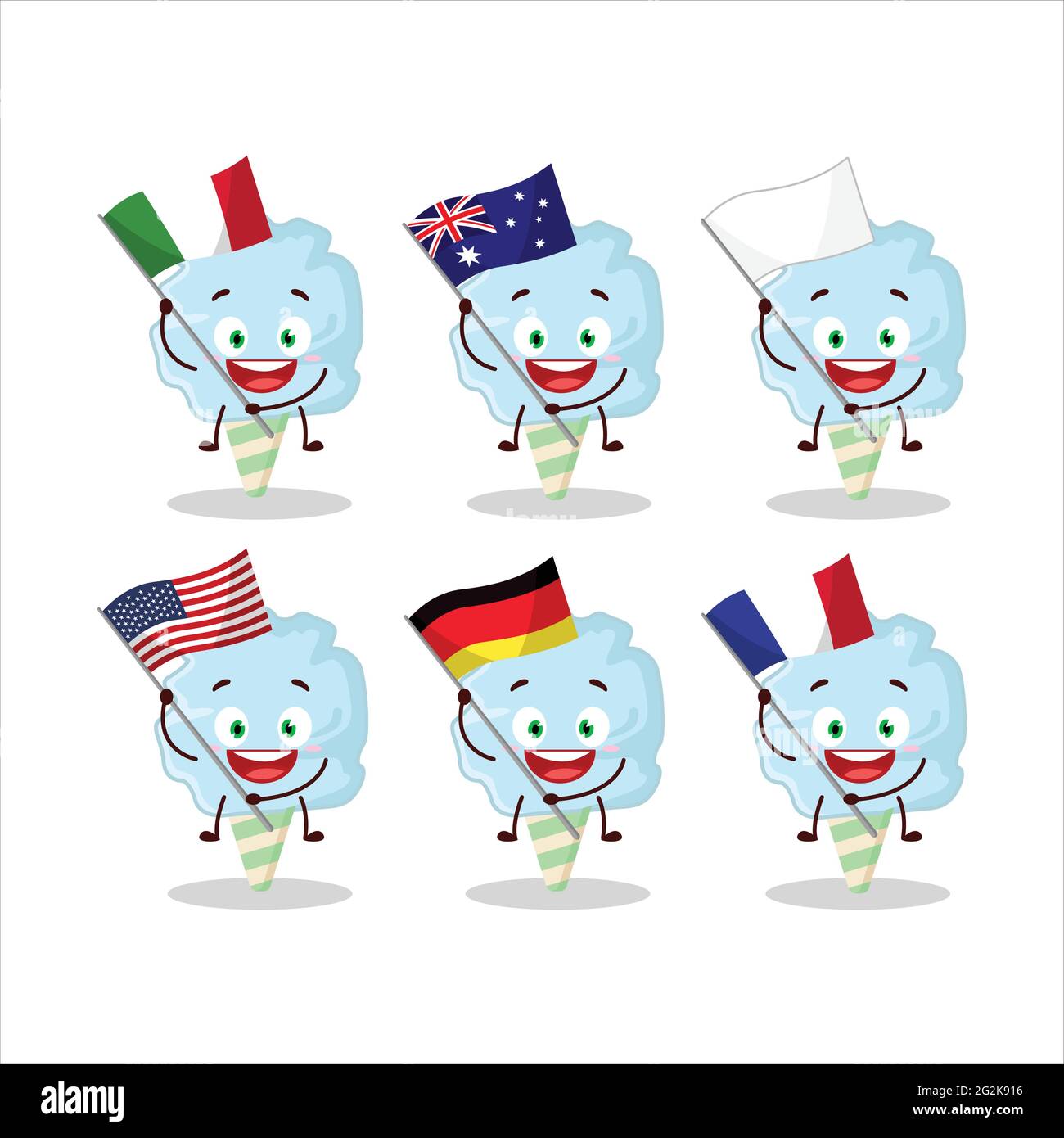 Cotton candy vanilla cartoon character bring the flags of various ...