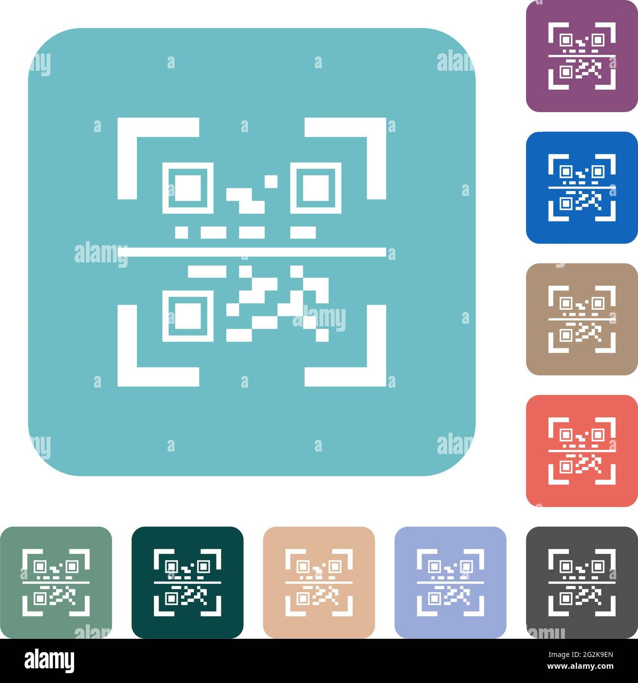 QR code scanning white flat icons on color rounded square backgrounds ...