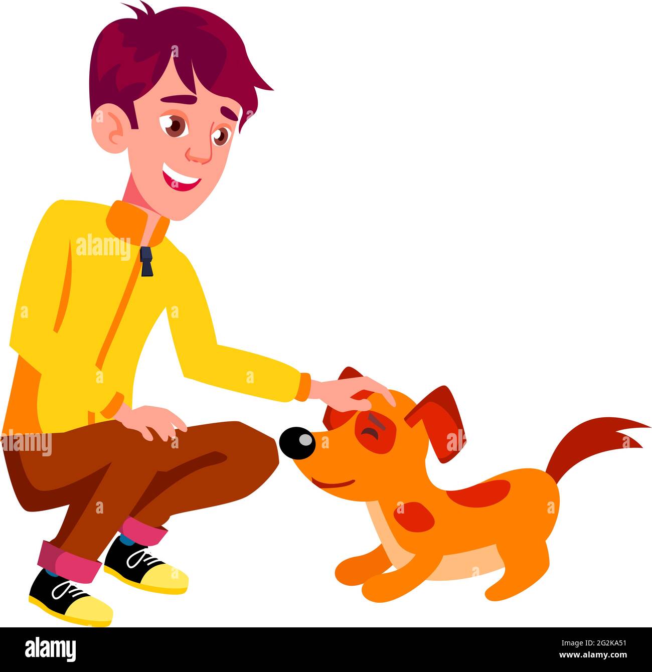 smiling youth boy stroking dog pet at home cartoon vector Stock Vector ...
